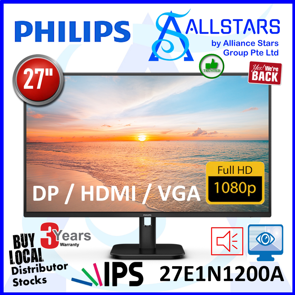 (ALLSTARS) Philips 27 inch 27E1N1200A Full HD IPS Monitor / DP + HDMI ...