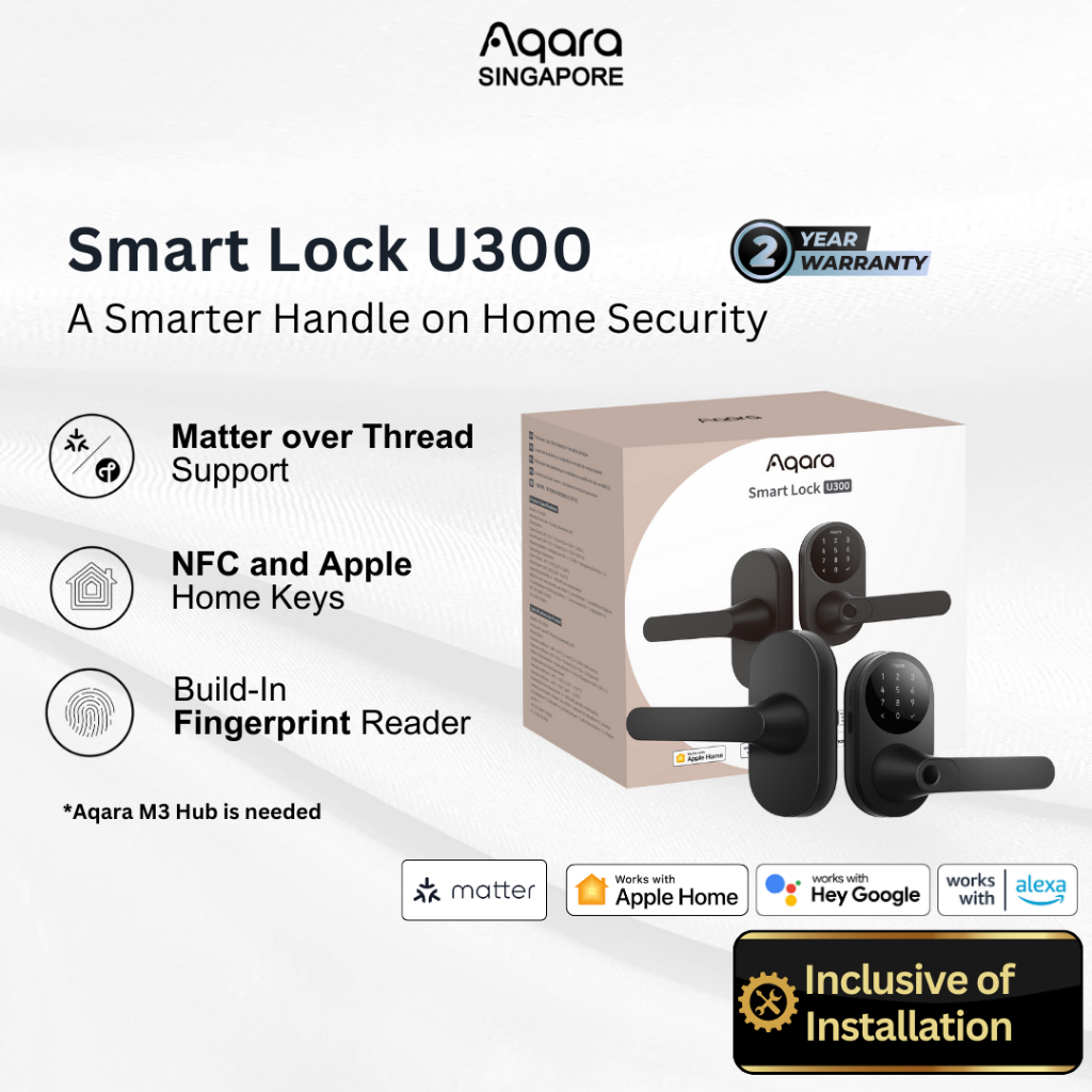 AQARA Smart Door Lock U300 Smart Lock Fingerprint Keyless Entry Door Lock with Handle, Matter ...