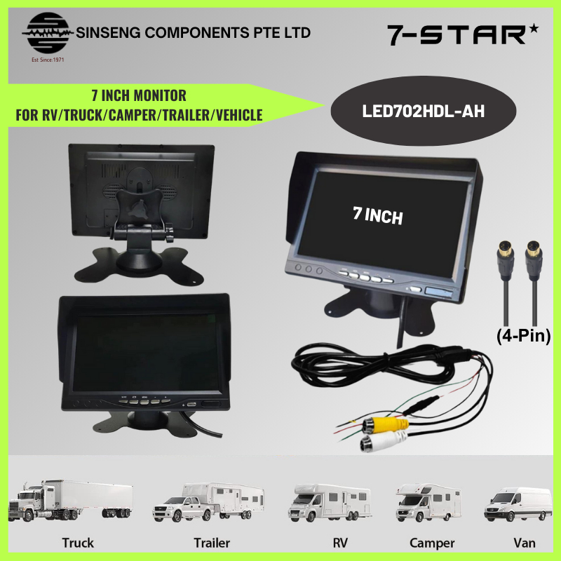 7-STAR* FHD 1080P 7"inch Monitor with Rainshield Aviation 4-Pin Video ...
