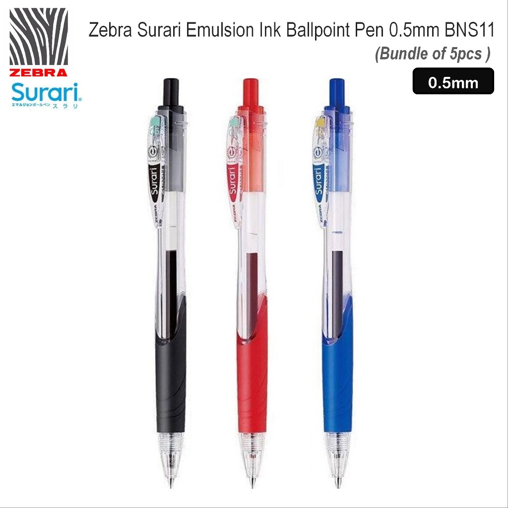 Zebra Surari Emulsion Ink Ballpoint Pen 0.5mm BNS11 (Bundle of 5pcs ...