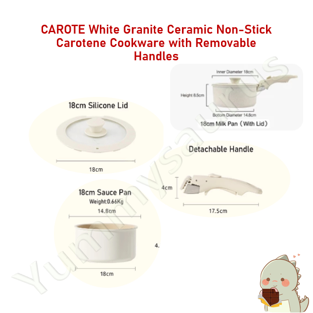 CAROTE White Granite Ceramic Non-Stick Carotene Cookware with Removable ...