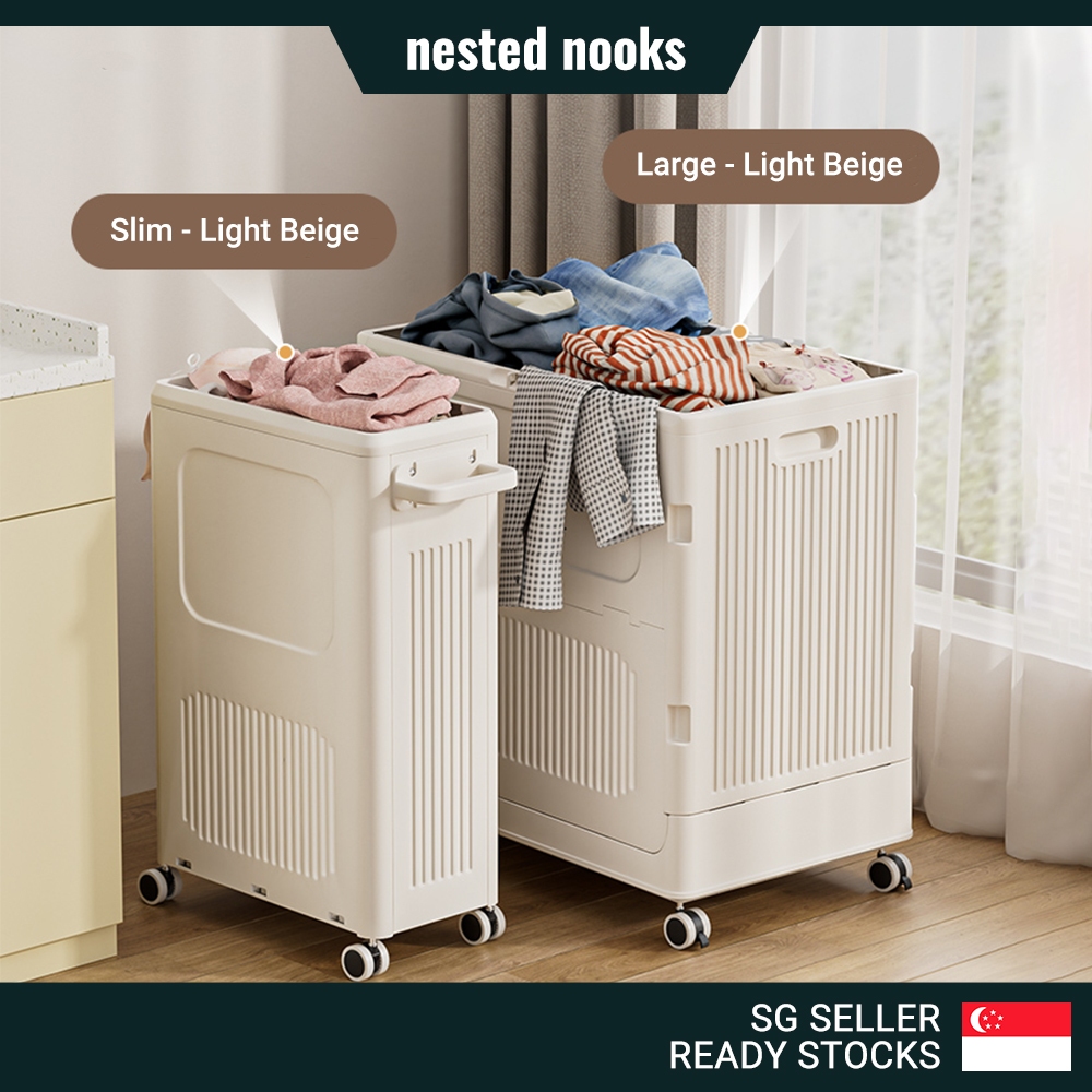 Flip Top Large Laundry Basket with Wheels Handle Slim Laundry Clothing ...