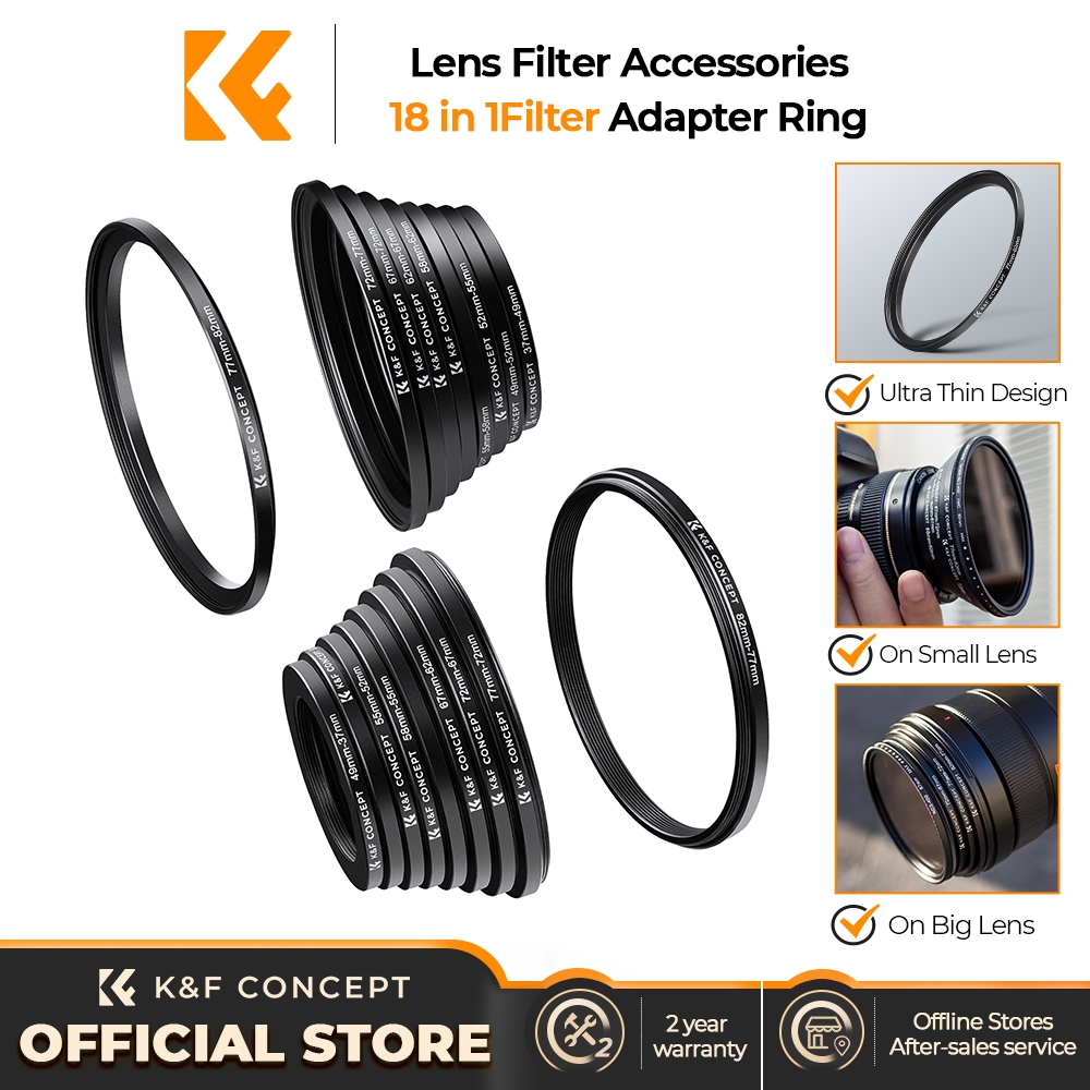K&F Concept 18-in-1 Aluminum adaptor ring Set step-up ring and Step ...
