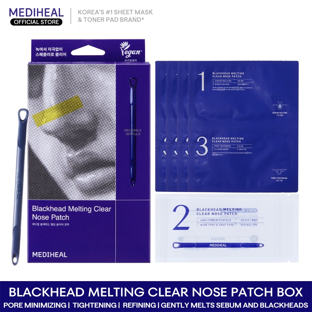 MEDIHEAL Blackhead Melting Clear Nose Patch Box, (4 Pack), 3-Step Pore ...