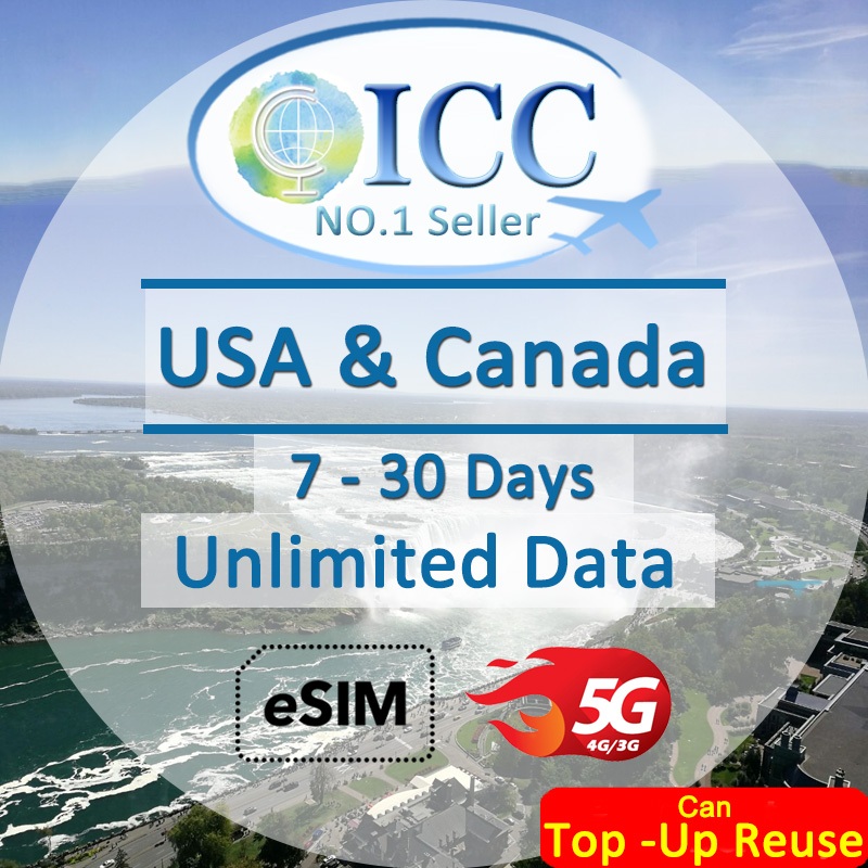 ICC eSIM_USA & Canada 7-30 Days Unlimited Data SIM (Can top up reuse ...