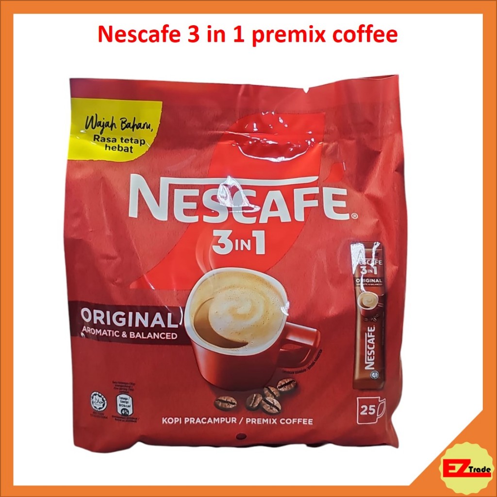 Nescafe 3 in 1 Original Aromatic and Balanced Premix coffee, 25 Sticks ...