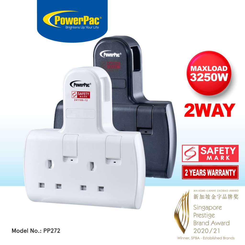 PowerPac Multi Plug Extension Adapter with 2 Way adapter, 2 Way Socket ...