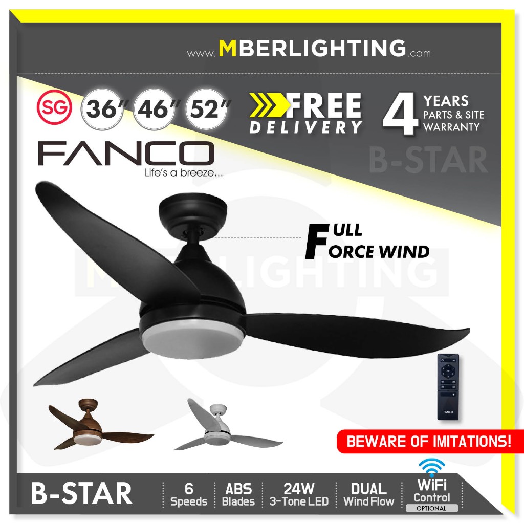 [Must Choose] FANCO B-Star 36/46/52" Ceiling Fan With 24W 3Tone LED ...