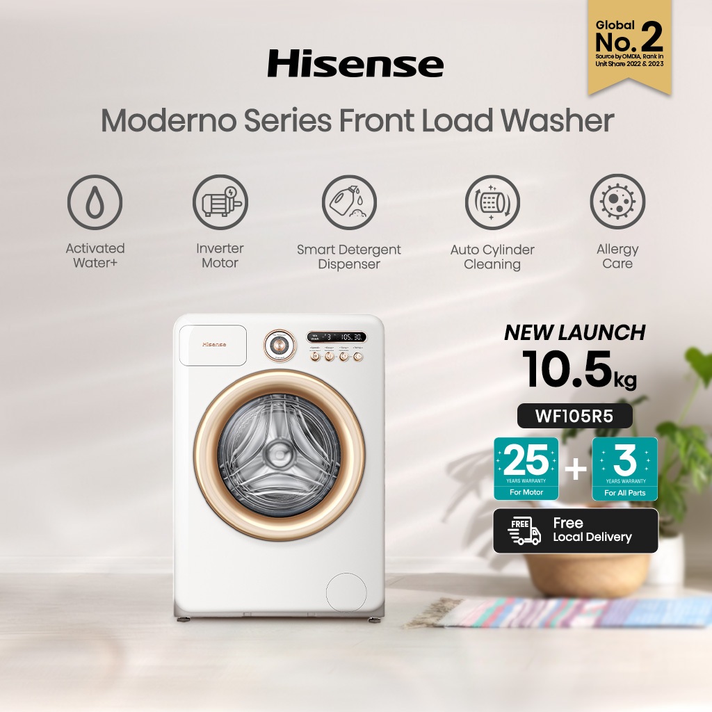 Hisense 10.5kg Front Load Washing Machine, Moderno Series, WF105R5 ...