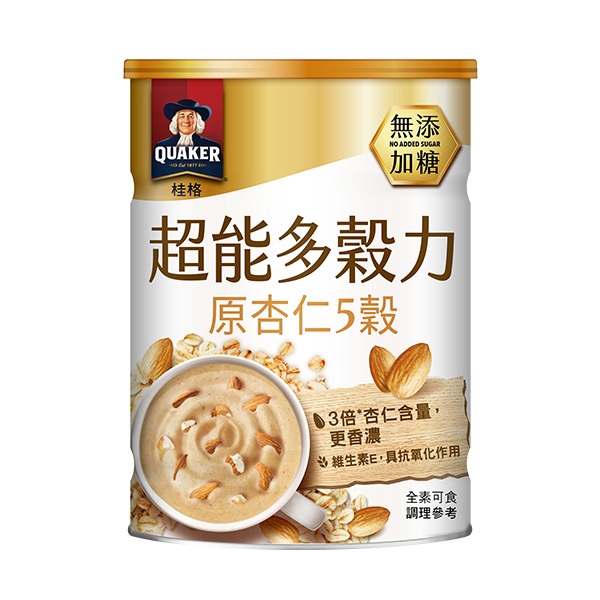 TAIWAN - QUAKER Almond Five-Grain Powder Unsweetened 超能多穀力-原杏仁5穀(無添加糖 ...