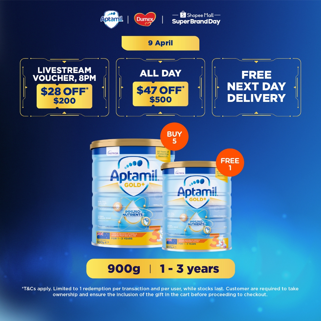 [Buy 5 Get 1 Free Only On 9 Apr] Aptamil Gold+ Immuno-Nutrients Stage 3 Toddler Growing Up ...