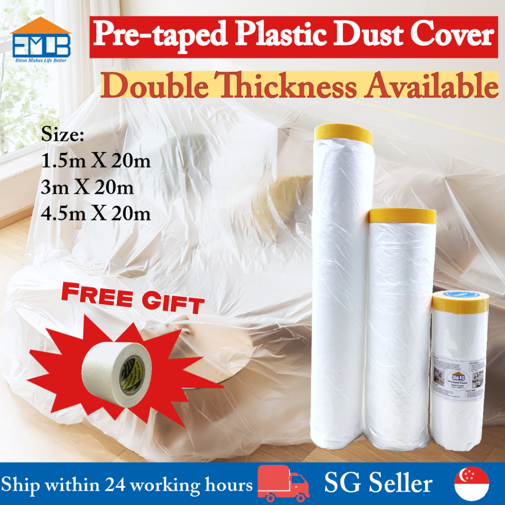 【SG Stock】Pre-taped Plastic Dust Cover Furniture Dust Proof Cover ...
