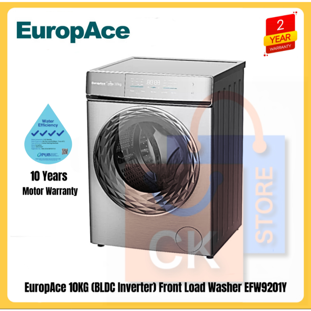 EuropAce 10KG BLDC Inverter Front Load Washing Machine EFW9102Y | EFW ...