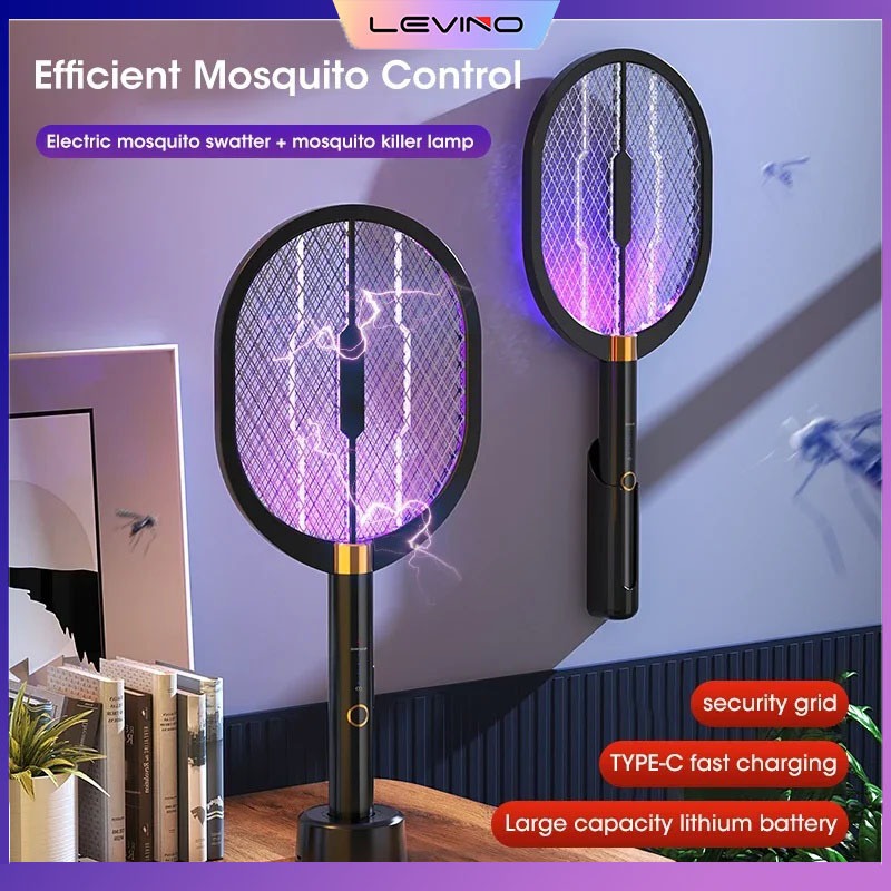 Electric Mosquito Swatter with Purple Killer Lamp USB Rechargeable Fly ...