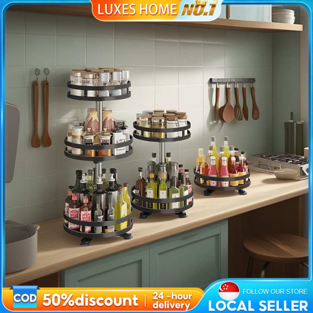 Luxe Rotating Spice Rack Condiments Organizer Kitchen Spice Rack Sauce ...