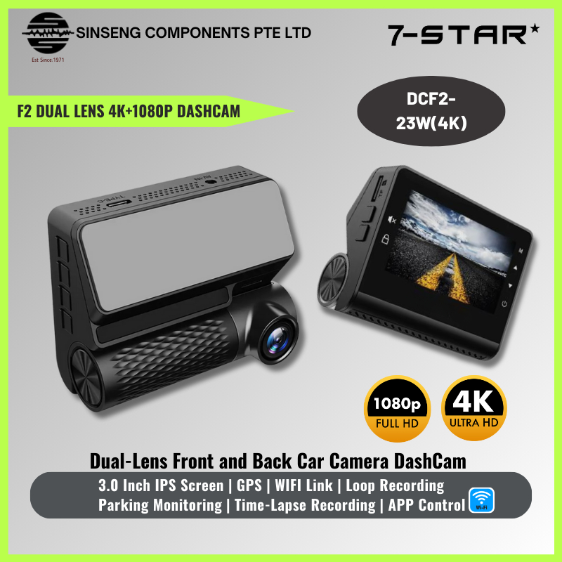 7-STAR* F2 4K Dual-Lens Front and Back Car Camera DashCam Built in GPS ...