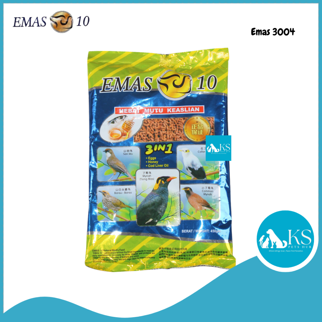 Emas 10, Mynah Food, 3004 Song Bird Feed Diet 450g | Shopee Singapore