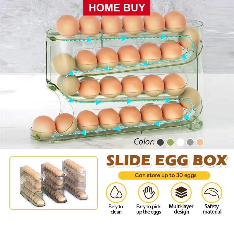 4 Tier Sliding Egg Storage Rack Automatic Scrolling Egg Holder Kitchen ...