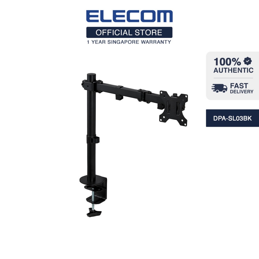 ELECOM Single Monitor Arm/ Monitor Stand/ Holder Up to 13inch of Monitor DPA-SL03BK Series ...