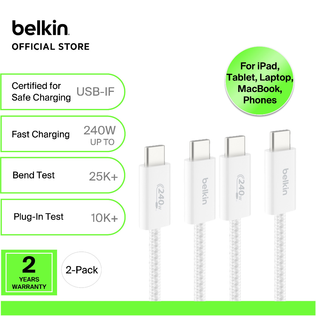 Belkin CAB019qc05 BoostCharge USB-C to USB-C Cable 240W 2-pack, 1,5M ...