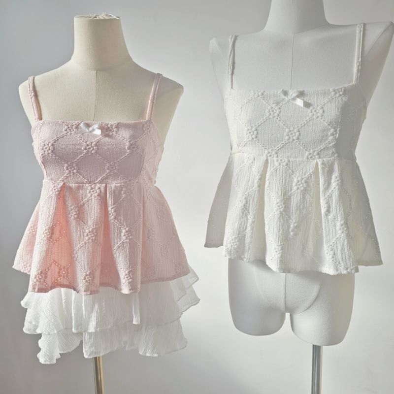 【T284】Marry Embroidered Ribbon Dolly Top Adjustable Strap Elastic Back ...