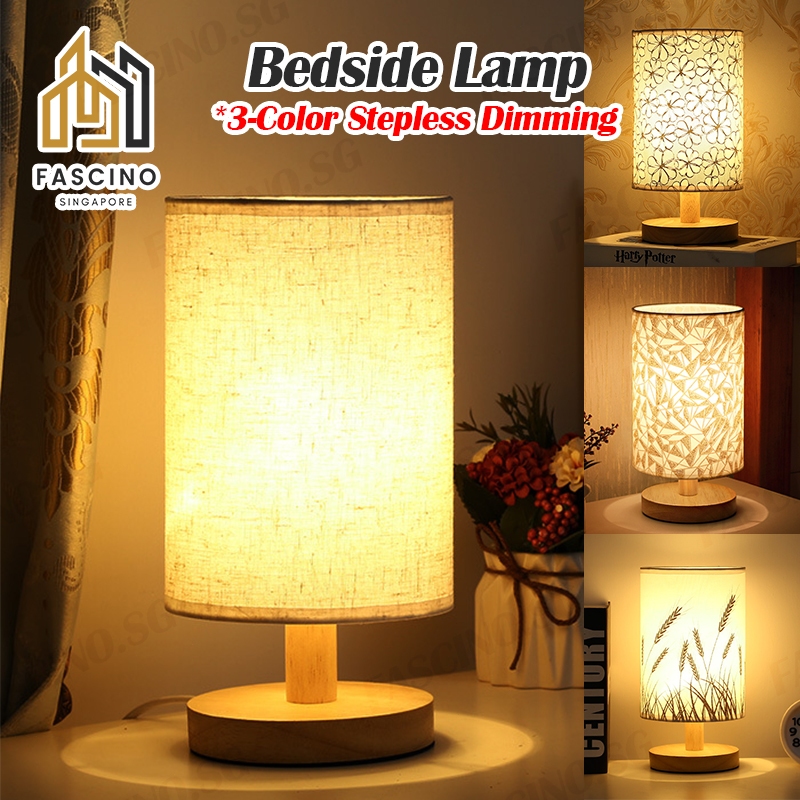 【SG】USB Bedside Night Light Fabric Wooden Table Lamp Bedroom LED Desk ...