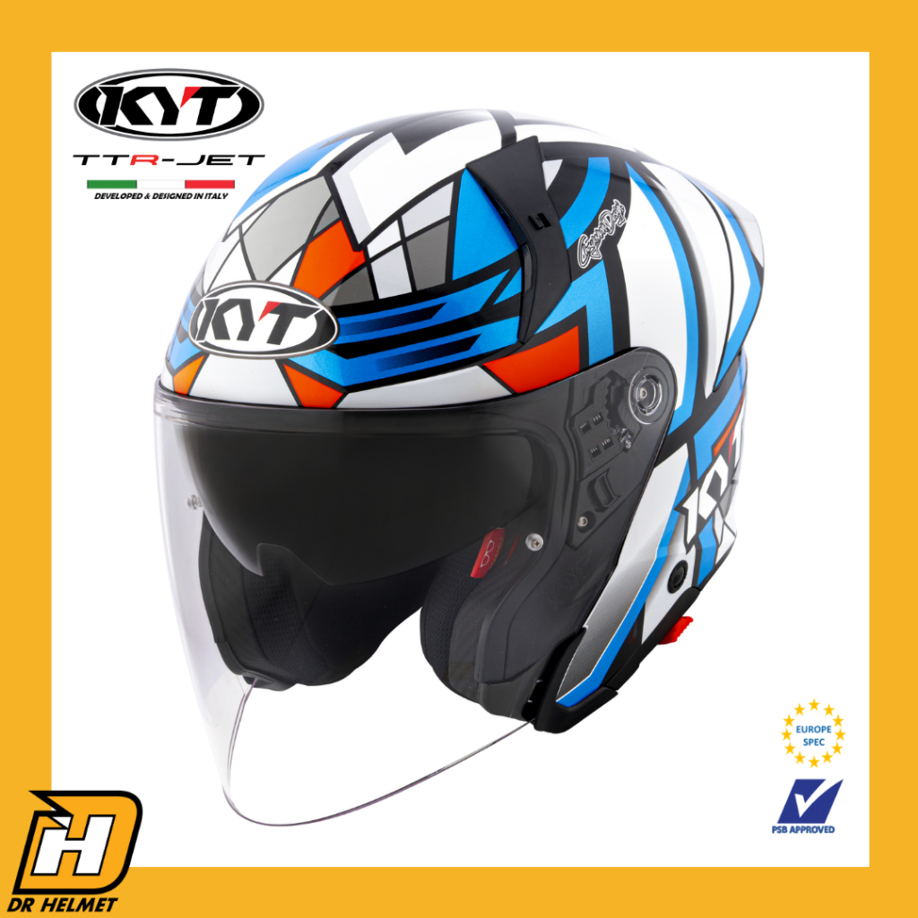 KYT TTR JET Mosaic Blue Helmet | PSB Approved | Open Face KYT Helmet ...