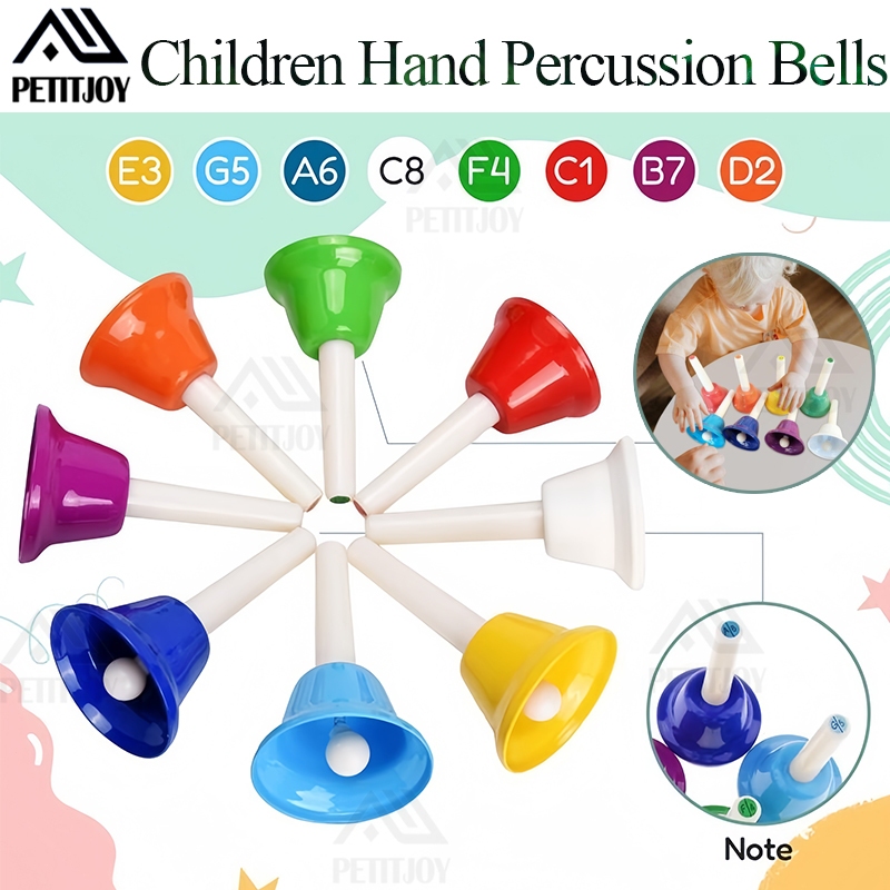 【SG】Colorful Hand Percussion Bells 8pcs Note Diatonic Metal Hand Kids ...