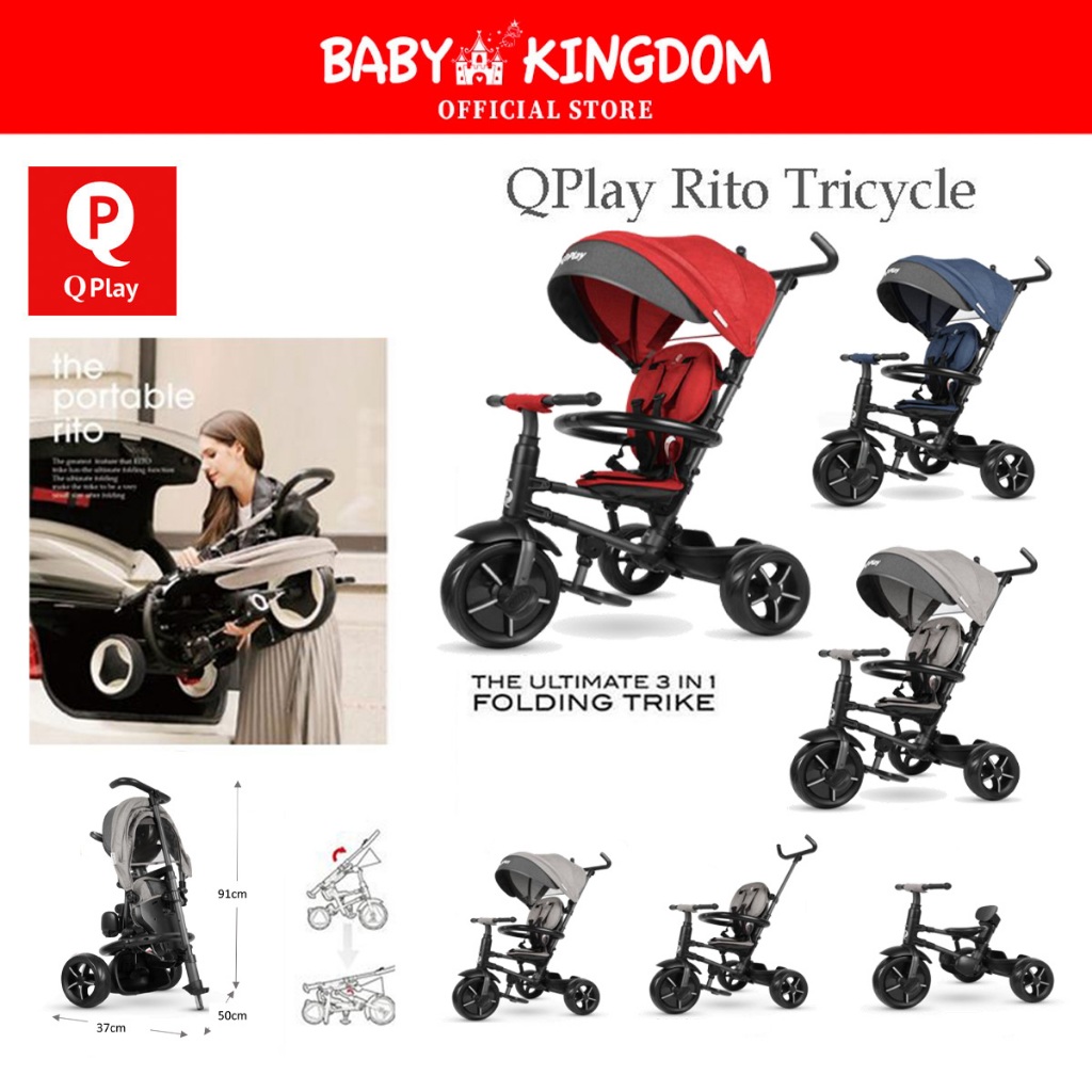 QPlay Rito 3-in-1/Rito Star Easy Foldable Tricycle (10 - 36 Months ...