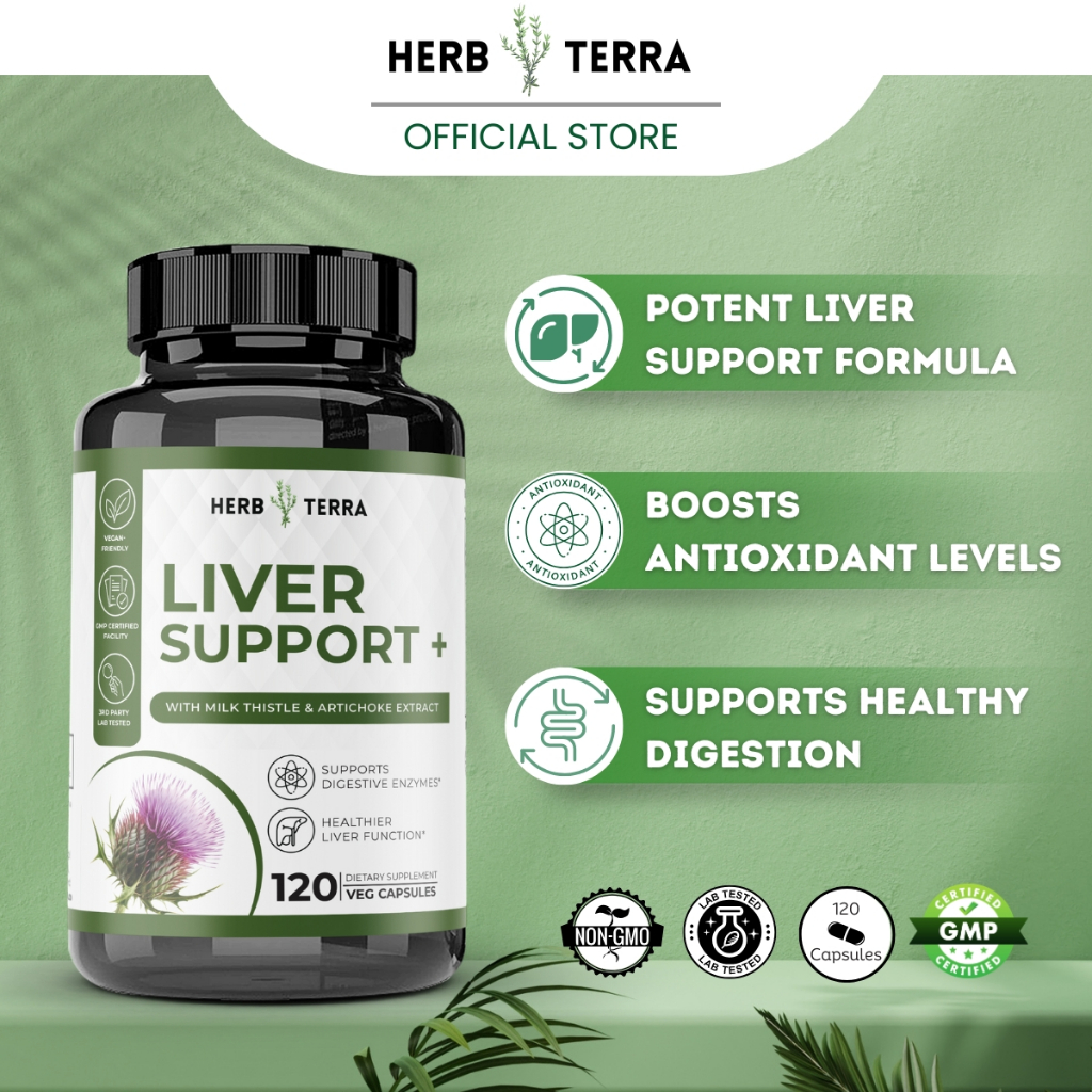 Herb Terra Liver Support + Detox & Repair - Artichoke Extract with Milk Thistle for Liver ...