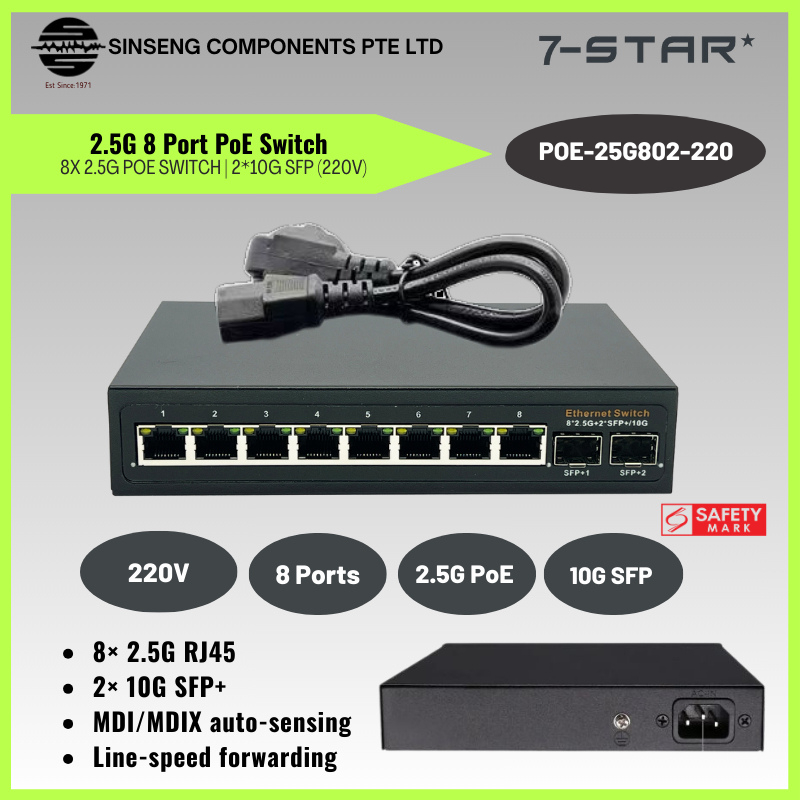 7-STAR* Full 2.5G 100W 8 Port PoE Switch with 8x 2.5G PoE Switch with 2 ...