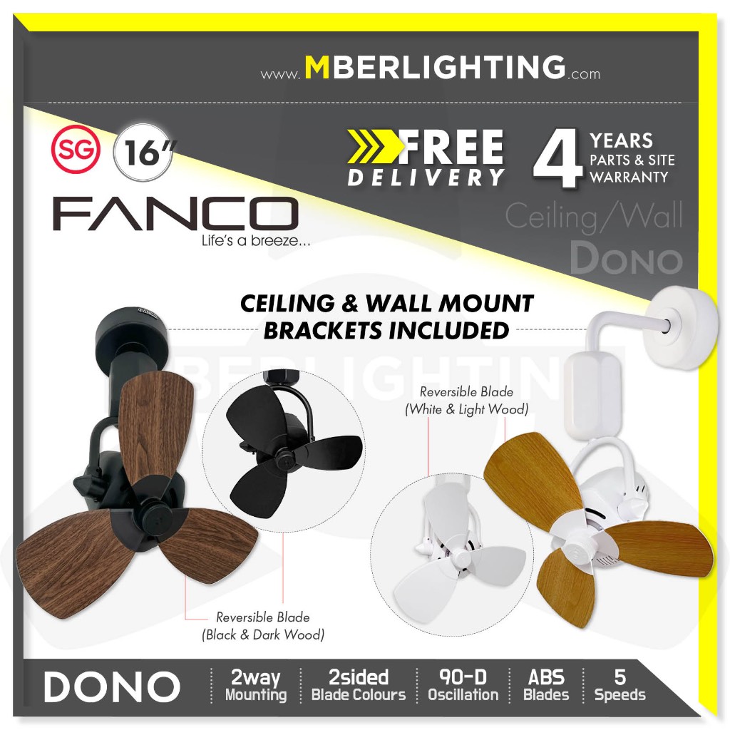 FANCO Dono 16"Corner Fan: Ceiling & Wall Mounting Options with Remote ...