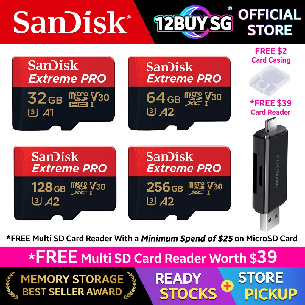 SanDisk Extreme Pro MicroSD Card 4K U3 V30 32GB 64GB 128GB 256GB 200MB ...