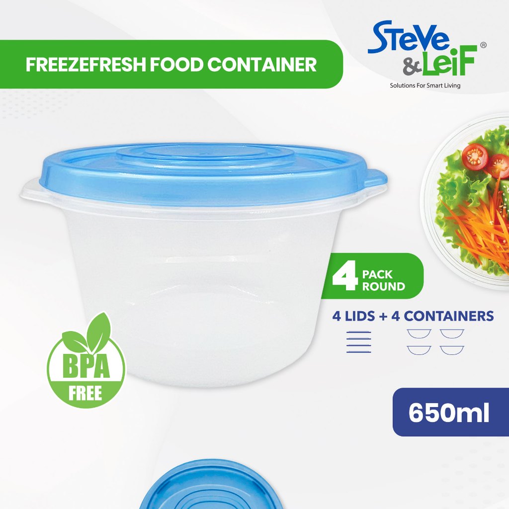 Steve & Leif Round Freezefresh Food Containers with Lids 650ml (4 Pcs ...