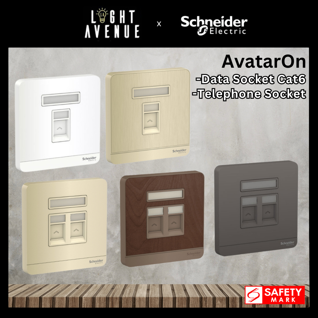 Schneider AvatarOn 1-2 Port Cat6 Data Socket / 1Gang Telephone Socket ...