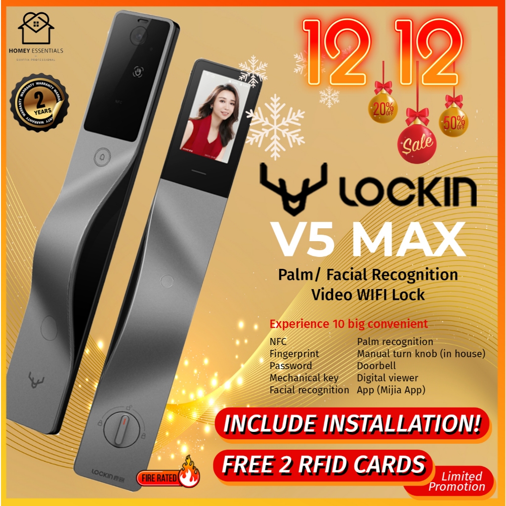 SG READY STOCK!🔥Lockin V5 Max Digital smart door lock, Viewer Doorbell ...