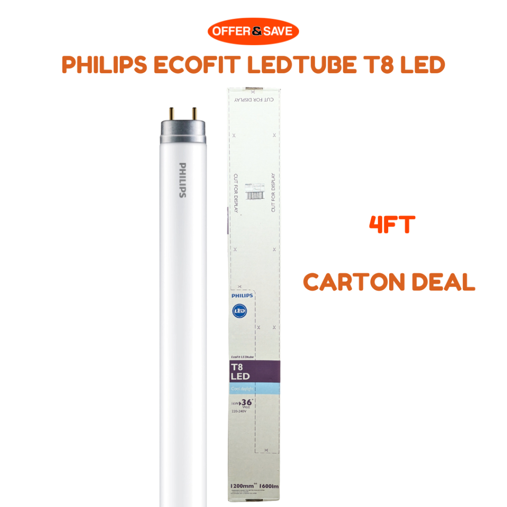 [Carton Deal] PHILIPS T8 LED ECOFIT light tube 4ft 16W Cool Daylight ...