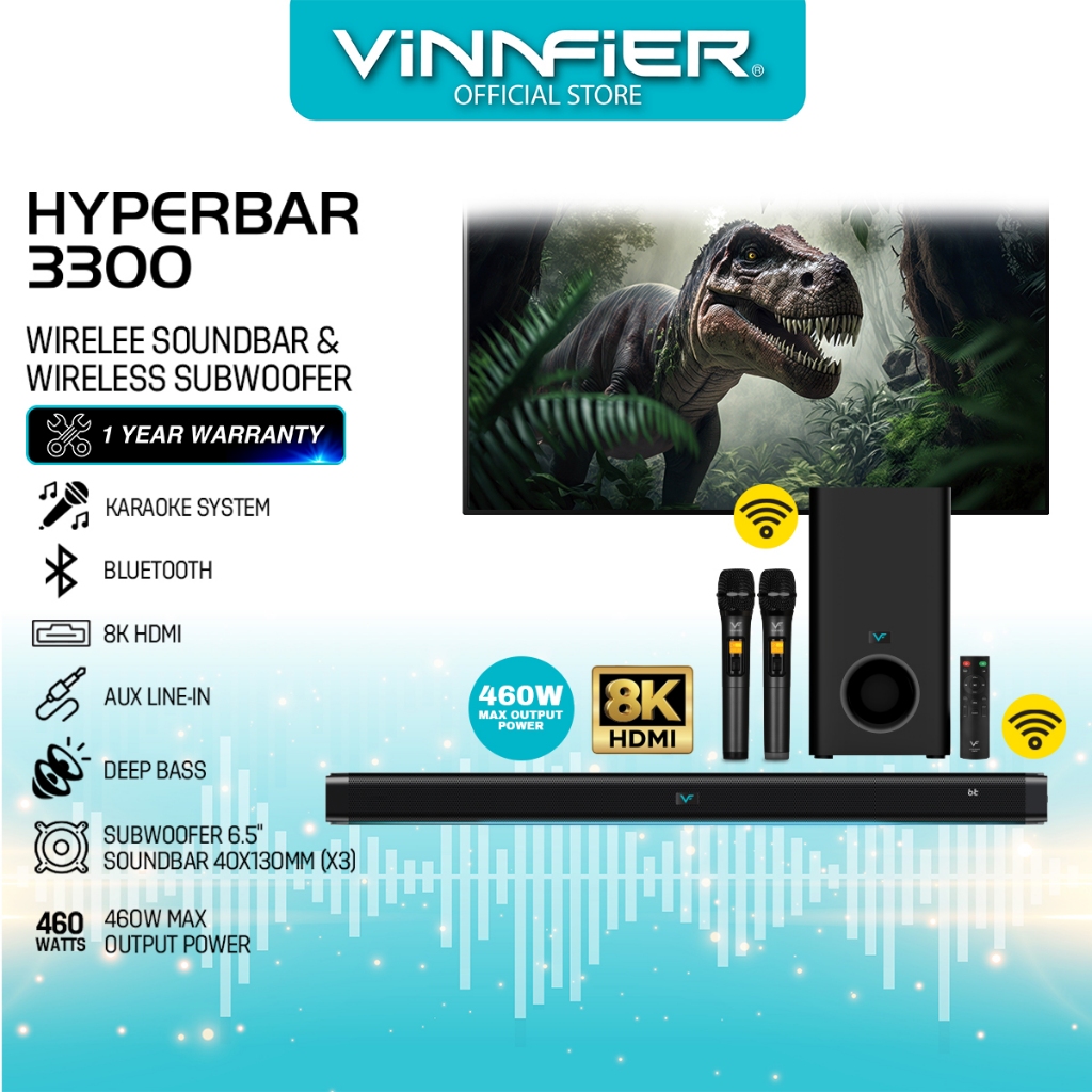 Vinnfier Hyperbar 3300 Soundbar With Wireless Subwoofer | MAX 460W ...