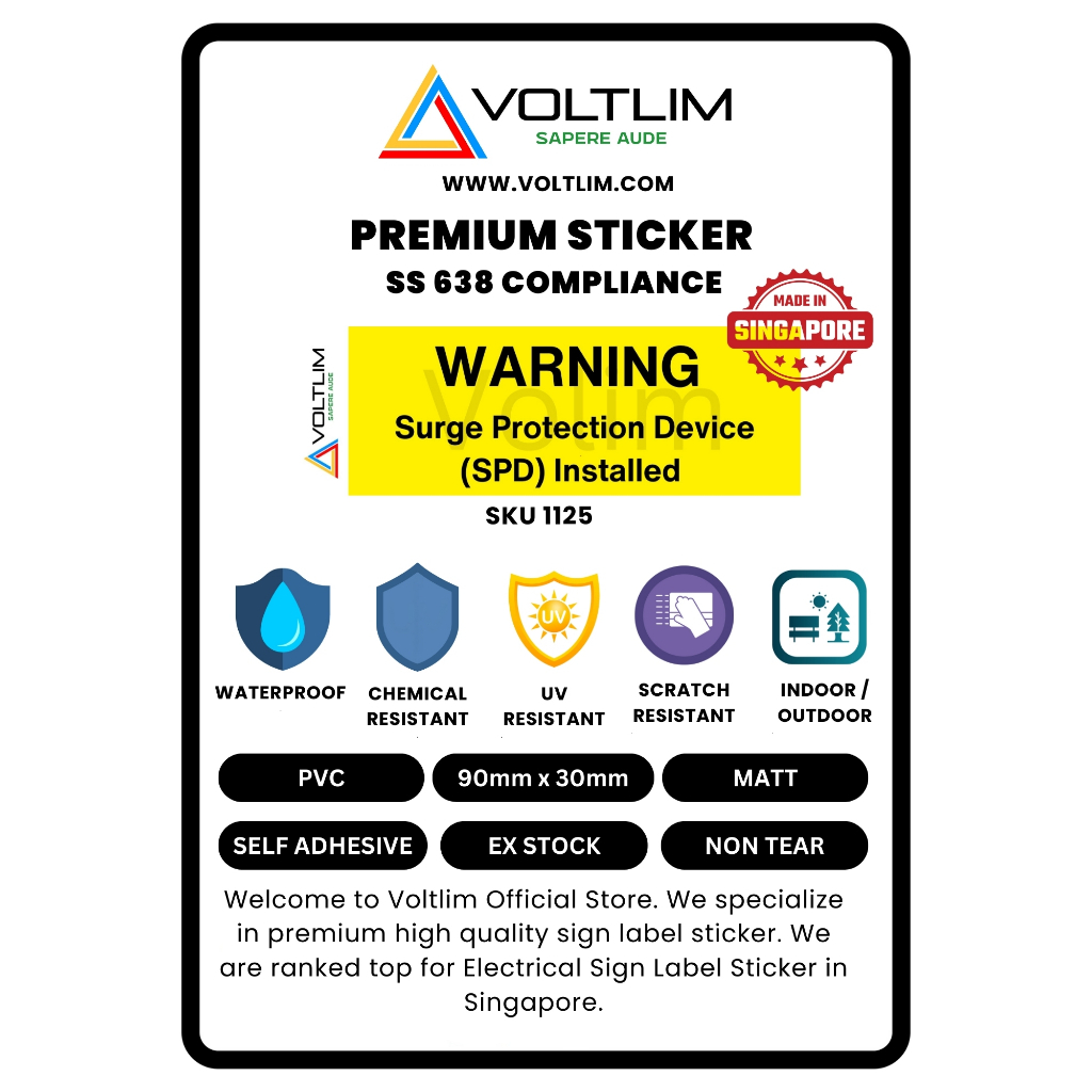 Surge Protection Device (SPD) Installed Warning label Sticker 90mm x ...
