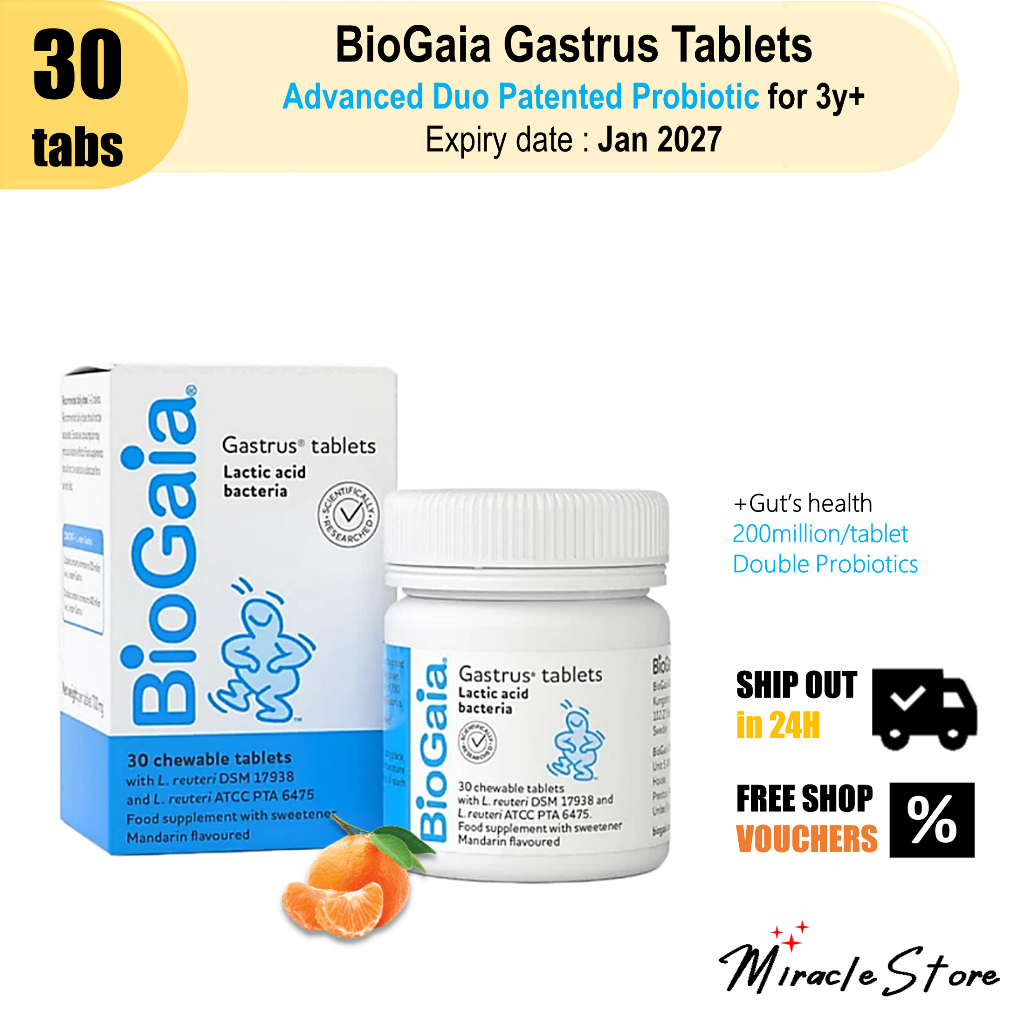 BioGaia Gastrus Advanced Duo Probiotic Lactic Acid 30Tabs | Shopee ...