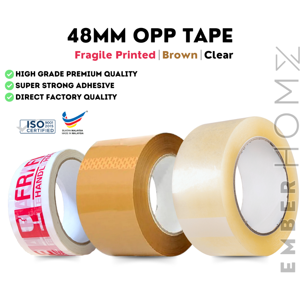 High Quality 48/45mm OPP Tape Clear/Brown/Fragile Printed (100m/80m/45m) | Shopee Singapore