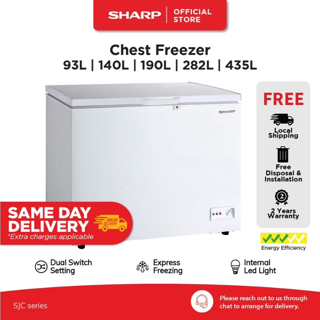 SHARP 93/140/190/282/435L Chest Freezer SJC118-WHS | SJC218-WHS ...
