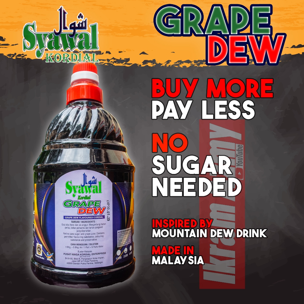 KORDIAL SYAWAL (2 LITER) GRAPE DEW (MountainDew) | Shopee Singapore