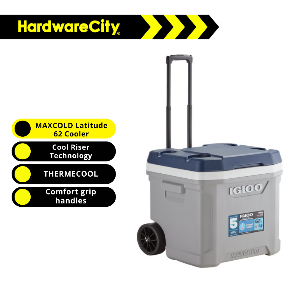 IGLOO MAXCOLD Latitude 62 Roller Cooler With Telescopic Handle ASH GREY | Shopee Singapore