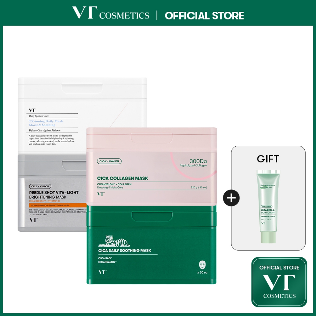 [VT] Box Mask 30pcs Top 4 Bundle Set(CICA, Collagen, VITA-Light, TX ...