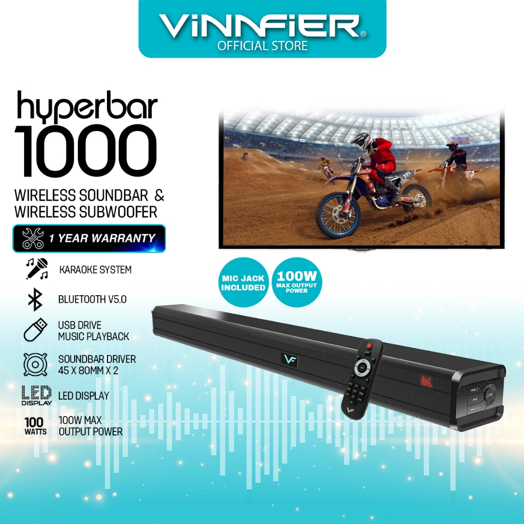 Vinnfier VF Hyperbar 1000 Bluetoth soundbar 100W with USB Slot HDMI ARC ...