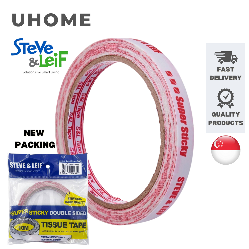Steve & Leif Super Sticky Double Sided Tissue Tape (10m)(12mm/18mm/24mm ...