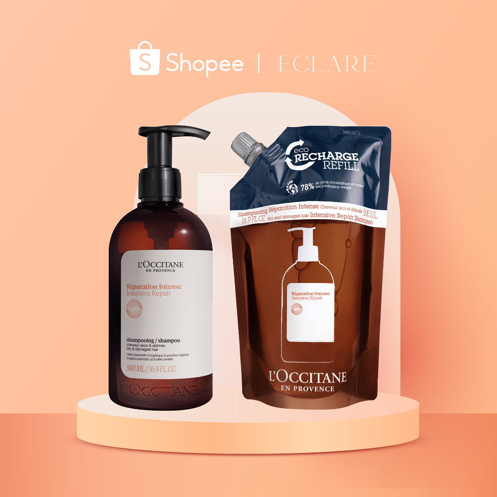 L'Occitane Intensive Repair Shampoo & Eco-Refill Set - 500ml x2 ...