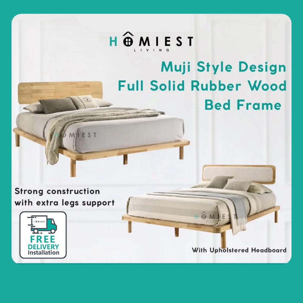 [HOMIEST] Muji Style Full Solid Rubber Wood Bed Frame in Queen/King ...