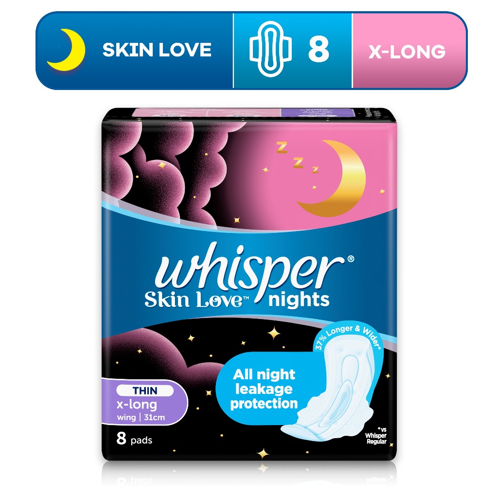 Whisper Skin Love Ultra Slim Night Wings Sanitary Pads, 31cm, 8ct ...
